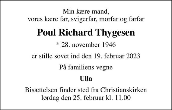 Poul Richard Thygesen | Dødsannoncer i Danmark