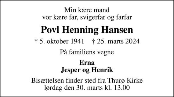 Povl Henning Hansen | Dødsannoncer i Danmark