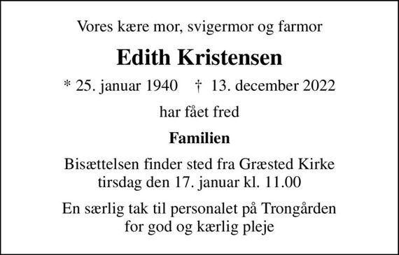 Edith Kristensen | Dødsannoncer i Danmark