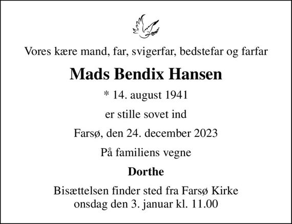 Mads Bendix Hansen | Dødsannoncer i Danmark
