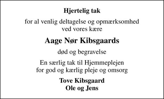Aage Nør Kibsgaard | Dødsannoncer i Danmark