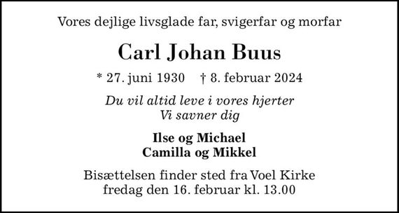 Carl Johan Buus | Dødsannoncer i Danmark