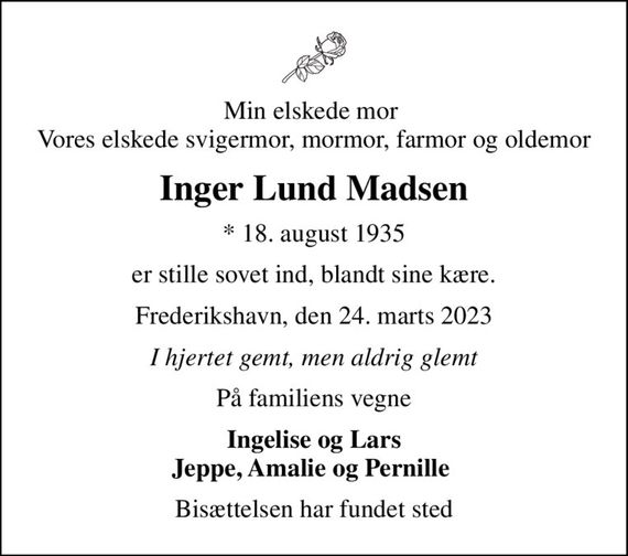 Inger Lund Madsen | Dødsannoncer i Danmark
