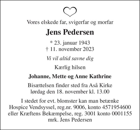 Jens Pedersen | Dødsannoncer i Danmark