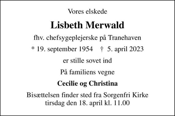 Lisbeth Merwald | Dødsannoncer i Danmark