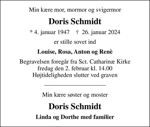 Doris Schmidt | Dødsannoncer i Danmark