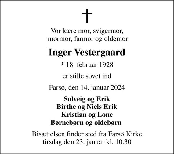 Inger Vestergaard | Dødsannoncer i Danmark