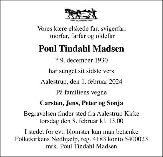 Poul Tindahl Madsen | Dødsannoncer i Danmark