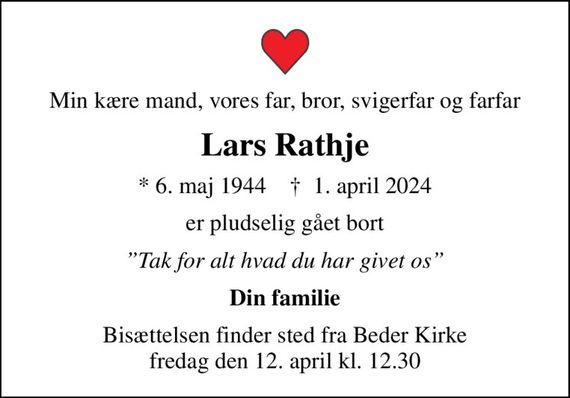 Lars Rathje | Dødsannoncer i Danmark