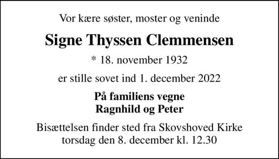 Signe Thyssen Clemmensen | Dødsannoncer i Danmark