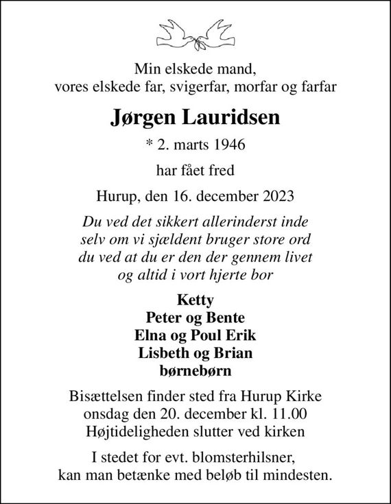 Jørgen Lauridsen | Dødsannoncer i Danmark