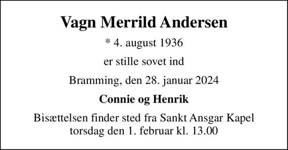 Vagn Merrild Andersen | Dødsannoncer i Danmark