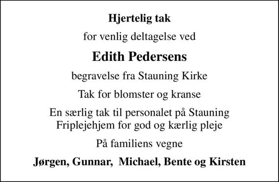 Edith Pedersen | Dødsannoncer i Danmark