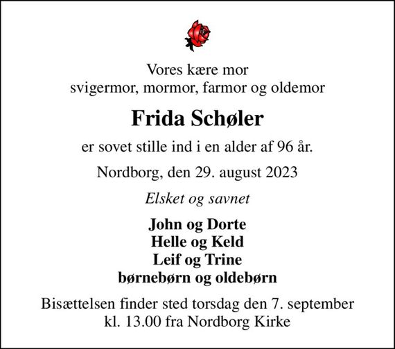 Frida Schøler | Dødsannoncer i Danmark