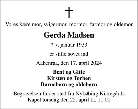 Gerda Elna Madsen | Dødsannoncer i Danmark