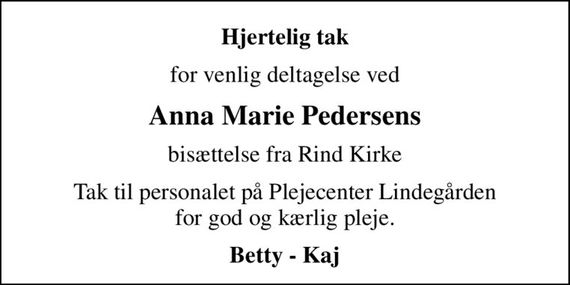 Anna Marie Pedersen | Dødsannoncer i Danmark