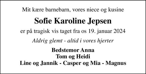 Sofie Karoline Jepsen | Dødsannoncer i Danmark