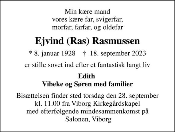 Ejvind Rasmussen | Dødsannoncer i Danmark