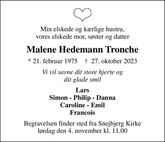Malene Hedemann Tronche | Dødsannoncer i Danmark
