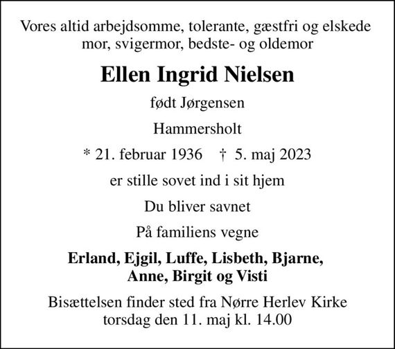 Ellen Ingrid Nielsen | Dødsannoncer i Danmark
