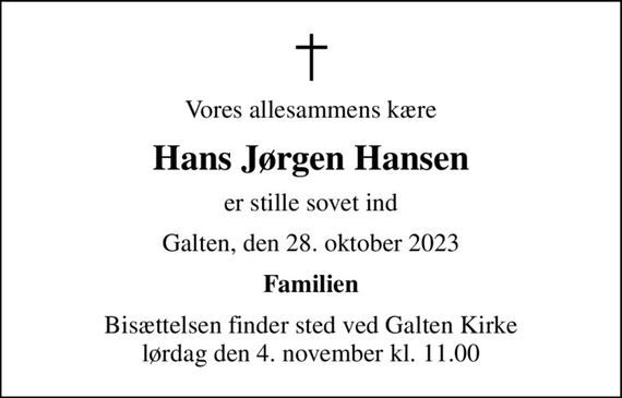 Hans Jørgen Hansen | Dødsannoncer i Danmark
