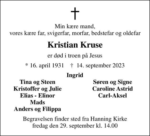 Kristian Kruse | Dødsannoncer i Danmark