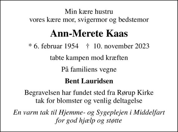 Ann-Merete Kaas | Dødsannoncer i Danmark