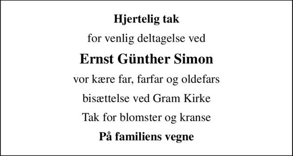 Ernst Günter Simon | Dødsannoncer i Danmark