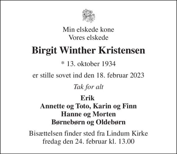 Birgit Winther Kristensen | Dødsannoncer i Danmark