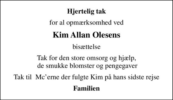 Kim Allan Olesen | Dødsannoncer i Danmark