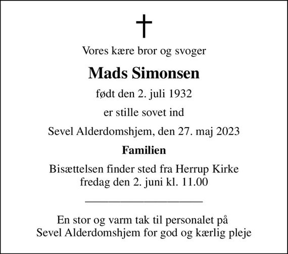 Mads Simonsen | Dødsannoncer i Danmark