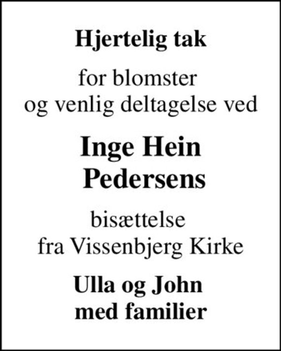Inge Pedersen | Dødsannoncer i Danmark