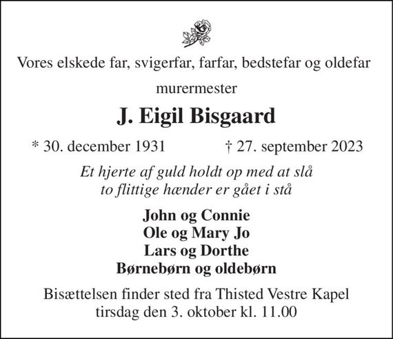 Jens Eigil Bisgaard | Dødsannoncer i Danmark