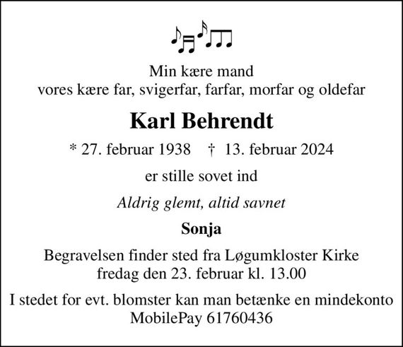 Karl Behrendt | Dødsannoncer i Danmark