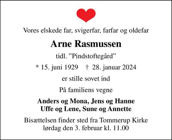 Arne Rasmussen | Dødsannoncer i Danmark