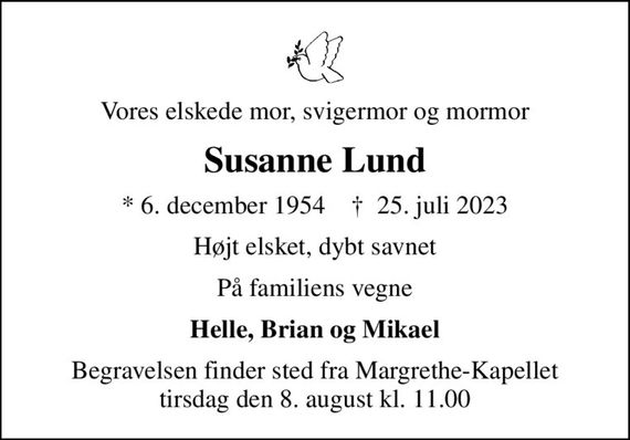 Susanne Lund | Dødsannoncer i Danmark