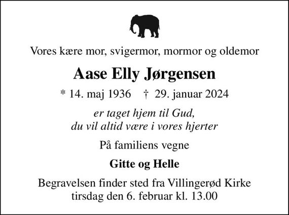 Aase Elly Jørgensen | Dødsannoncer i Danmark