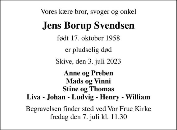 Jens Borup Svendsen | Dødsannoncer i Danmark