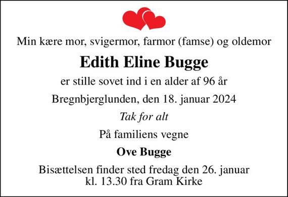 Edith Eline Bugge | Dødsannoncer i Danmark
