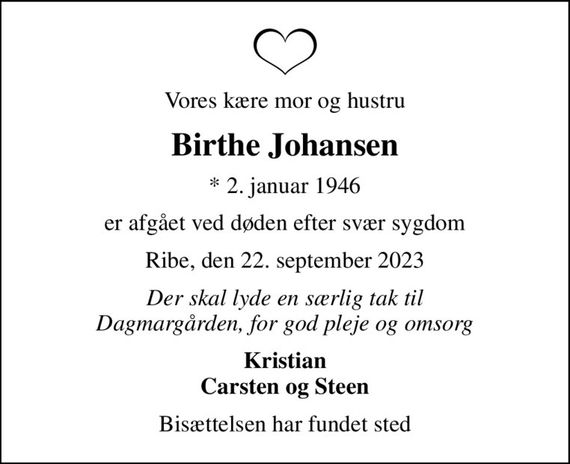 Birthe Johansen | Dødsannoncer i Danmark