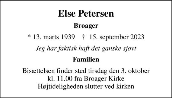 Else Petersen | Dødsannoncer i Danmark