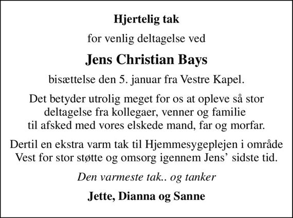 Jens Christian Bay | Dødsannoncer i Danmark