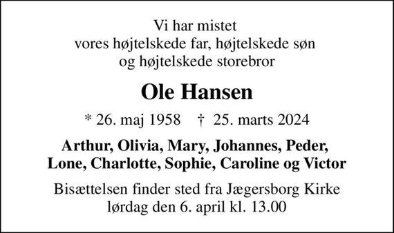 Ole Hansen | Dødsannoncer i Danmark