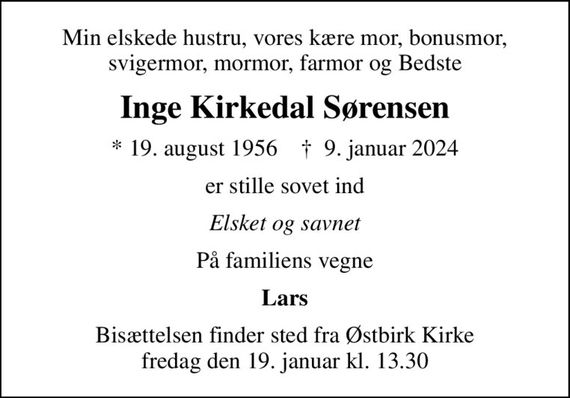 Inge Kirkedal Sørensen | Dødsannoncer i Danmark