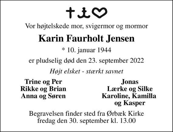Karin Faurholt Jensen | Dødsannoncer i Danmark