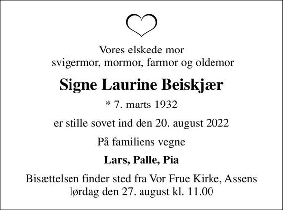 Signe Laurine Beiskjær | Dødsannoncer i Danmark