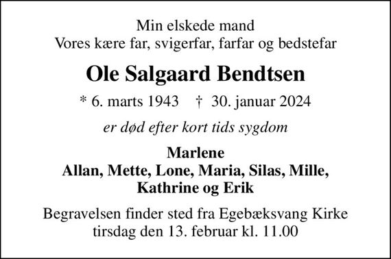 Ole Salgaard Bendtsen | Dødsannoncer i Danmark