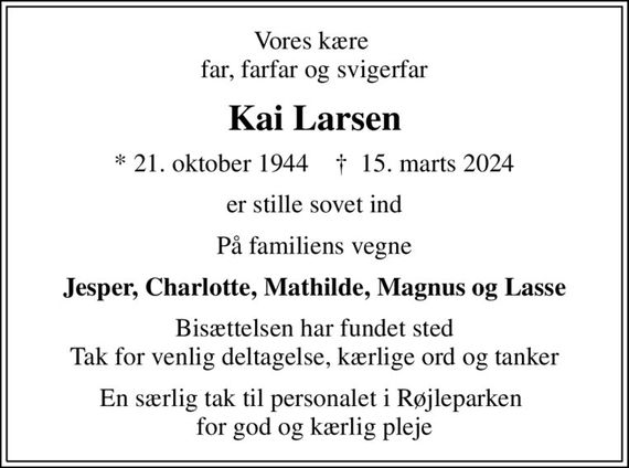 Kai Larsen | Dødsannoncer i Danmark