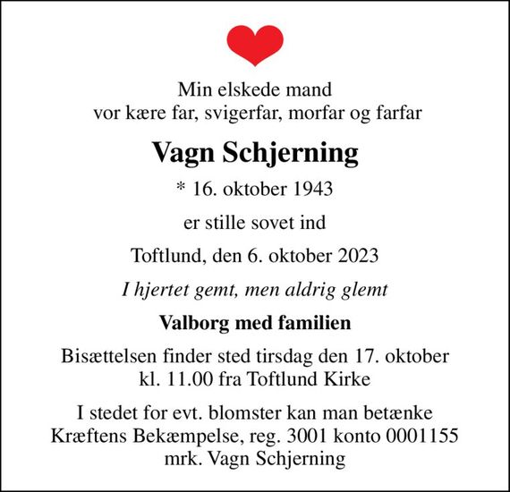 Vagn Schjerning | Dødsannoncer i Danmark