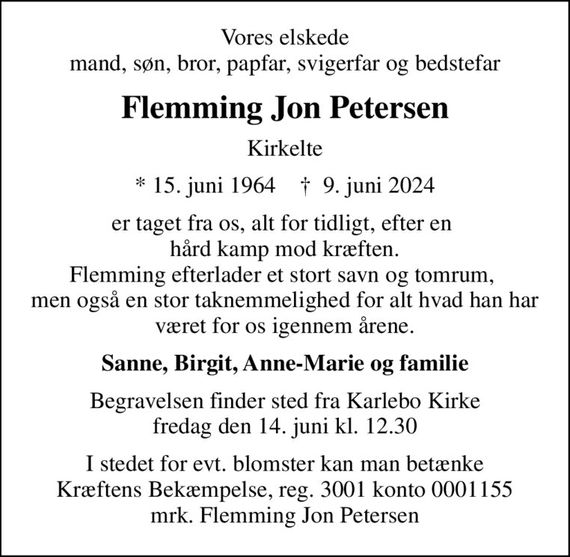 Flemming Jon Petersen | Dødsannoncer i Danmark